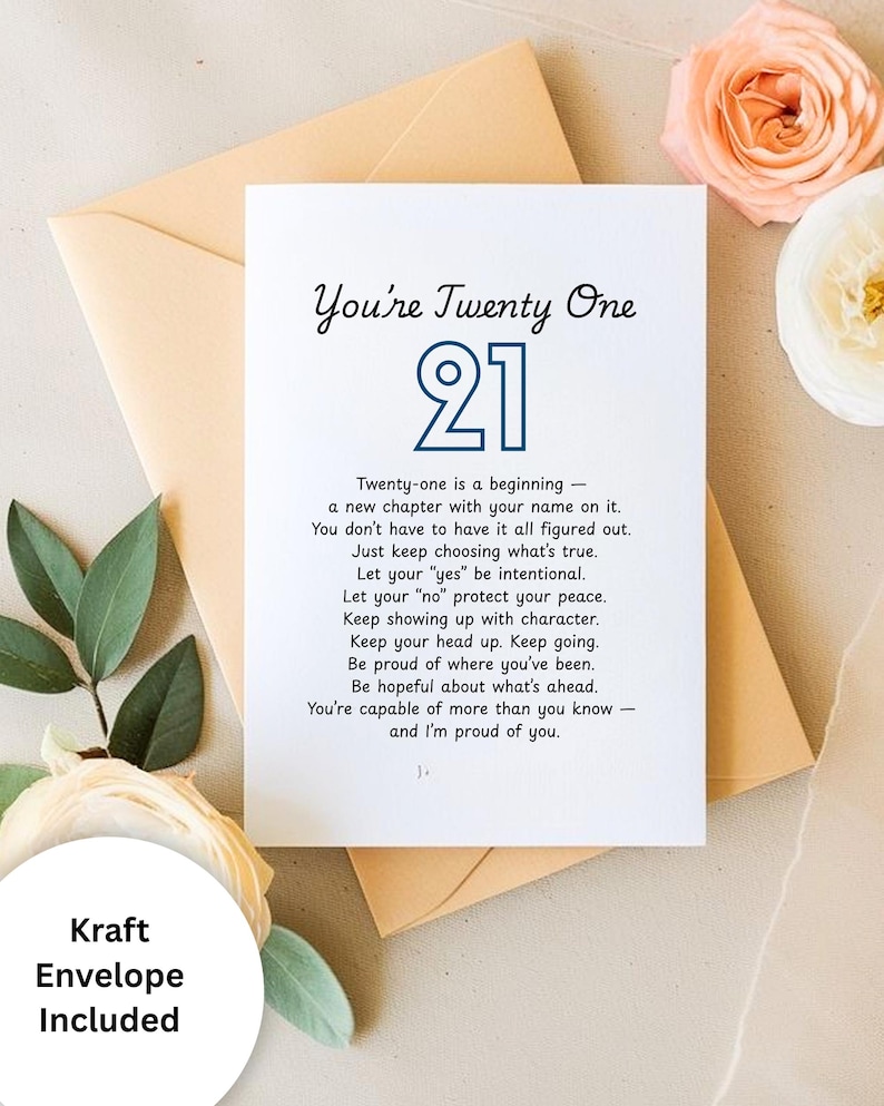 Personalized 21st Birthday Card for Him, Meaningful Keepsake, Blank ...