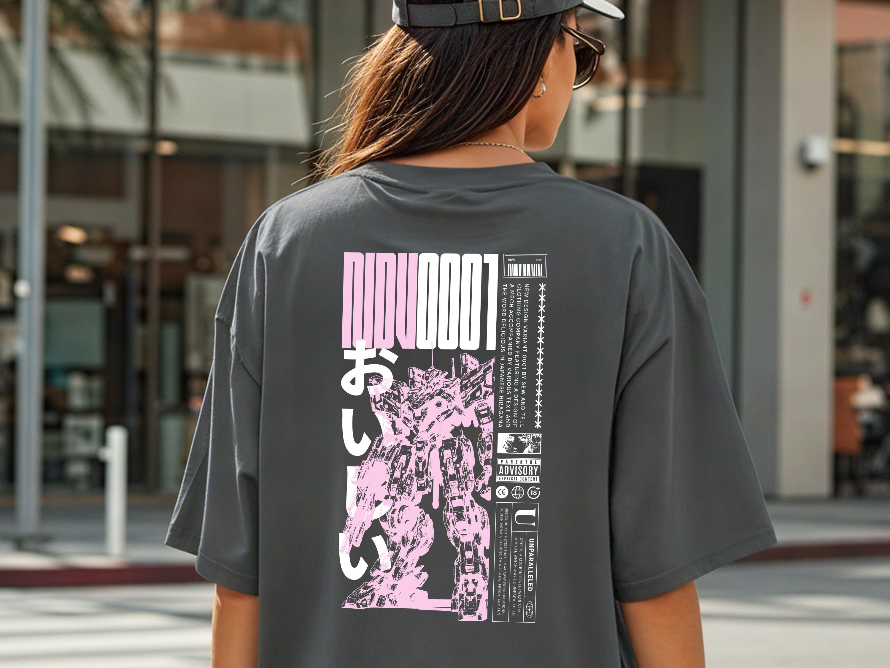 Japanese Mech Shirt, Cyberpunk Graphic Tee, Hiragana Anime Streetwear ...