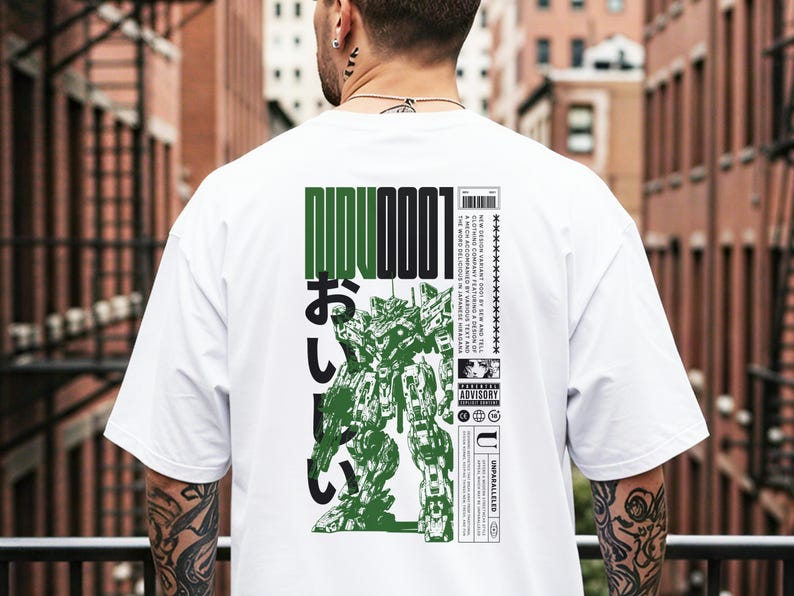 Japanese Mech Shirt, Cyberpunk Graphic Tee, Hiragana Anime Streetwear ...