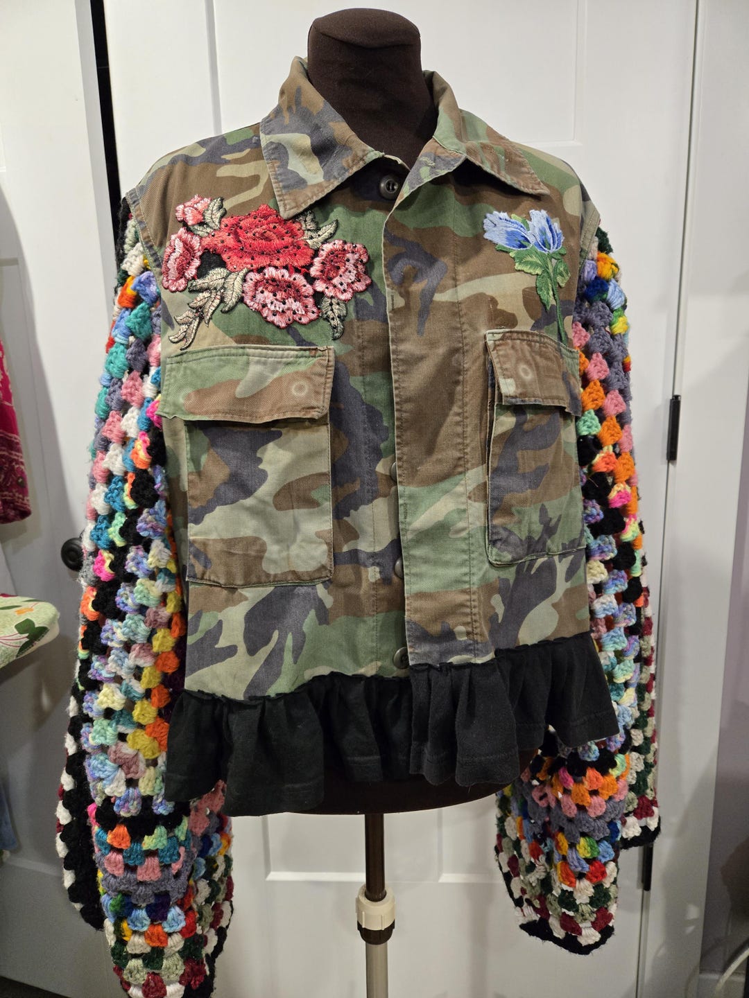 Upcycled Camo Jacket With Afghan Sleeves - Etsy