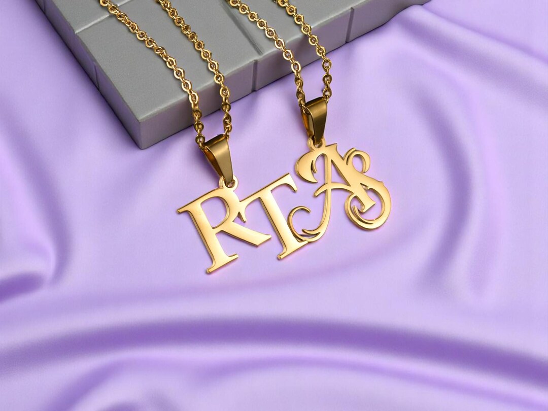 Custom Double Initial Necklace - Stainless Steel Personalized Pendant ...