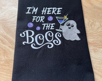 I'm Here for the Boos Booze BOO Ghosts Embroidered Waffle Weave Hand ...