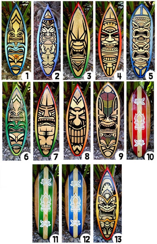 Color Tiki Surfboard Wood Surfboard Original Wall Art Home Office Surf ...