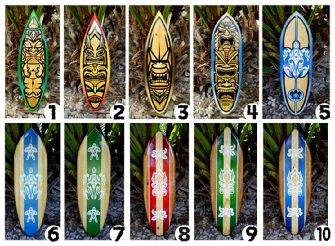 Tribal Tiki Surfboard Wood Artwork- Beach Home & Office Surf Decor ...