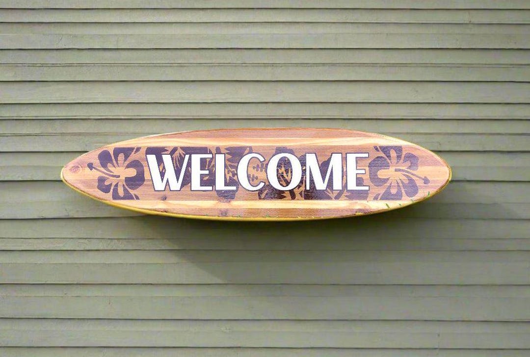 Welcome Surfboard Wooden Wall Art- Customizable- Beach House Home Decor ...