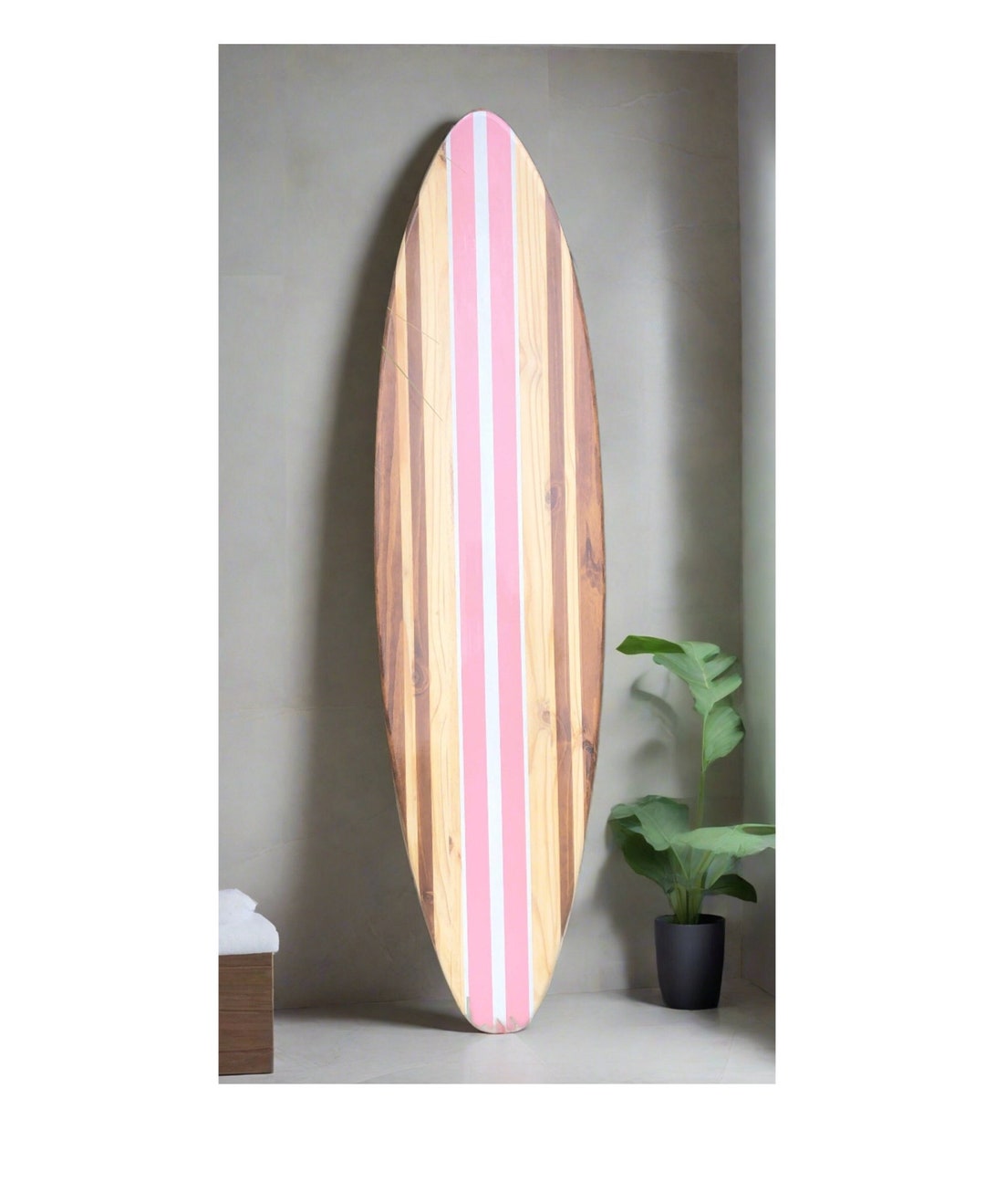 Bella Pink Wooden Surfboard Wall Art | Customizable Coastal Decor - Etsy