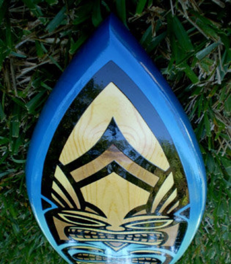 Blue Tiki Surfboard Decorative Wall Art, Vertical- Customizable- Solid ...