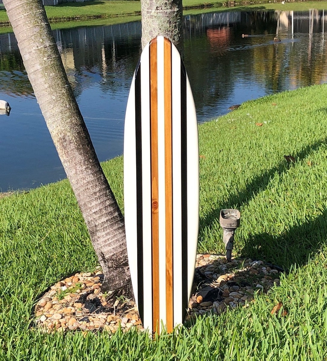 Black & White Pinstripe Vintage Style Surfboard Wall Art and Decor ...