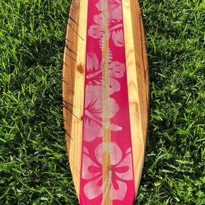 Magenta Distressed Style Surfboard Wood Wall Art & Decor | Customizable ...