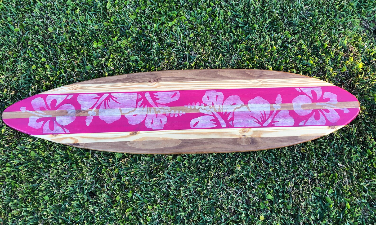 Magenta Distressed Style Surfboard Wood Wall Art & Decor | Customizable ...