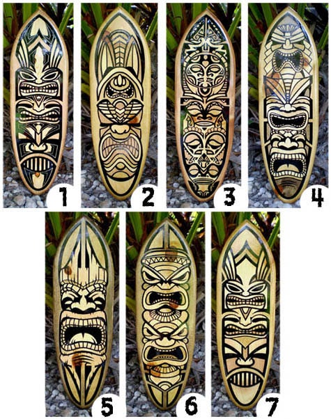 Wood Tiki Surfboard Original Wall Art Home Office Surf Board Decor ...