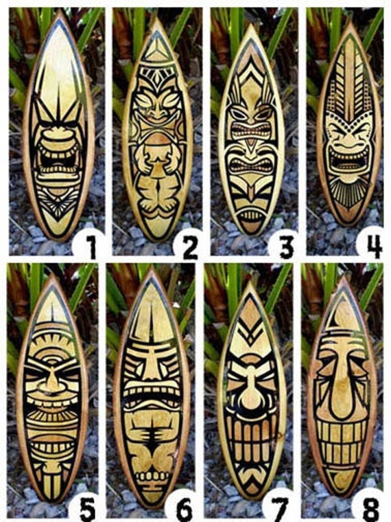 Tribal Tiki Surfboard Wood Surfboard Original Wall Art Home Office Surf ...