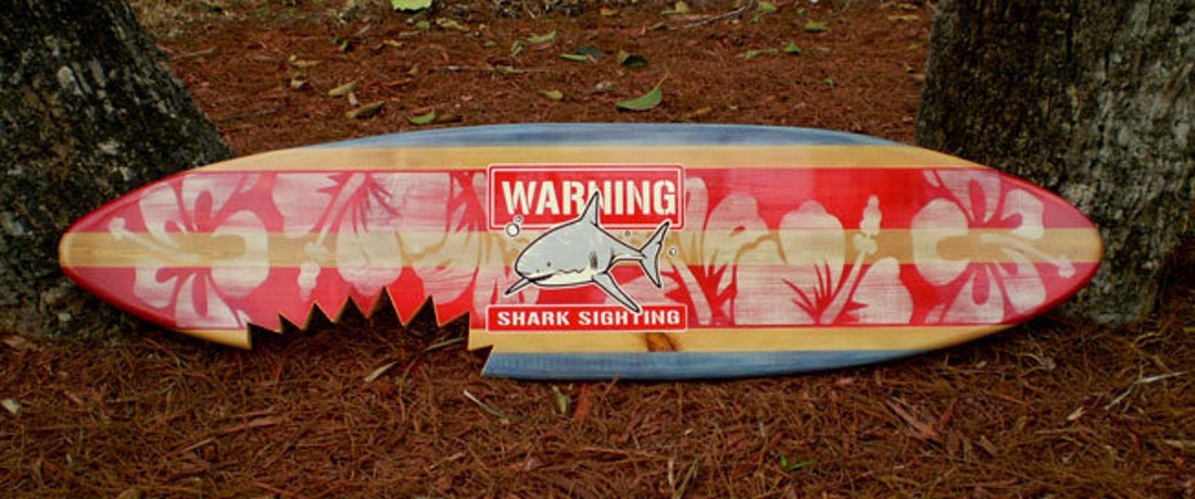 Horizontal Red Shark Bite Surfboard Wood Wall Art & Decor ...