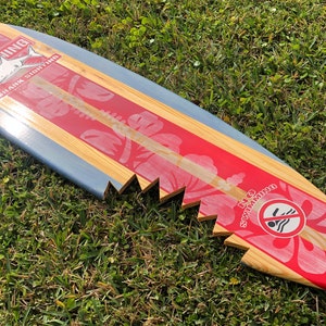 Vertical Red Shark Bite Surfboard Wood Wall Art & Decor | Customizable ...
