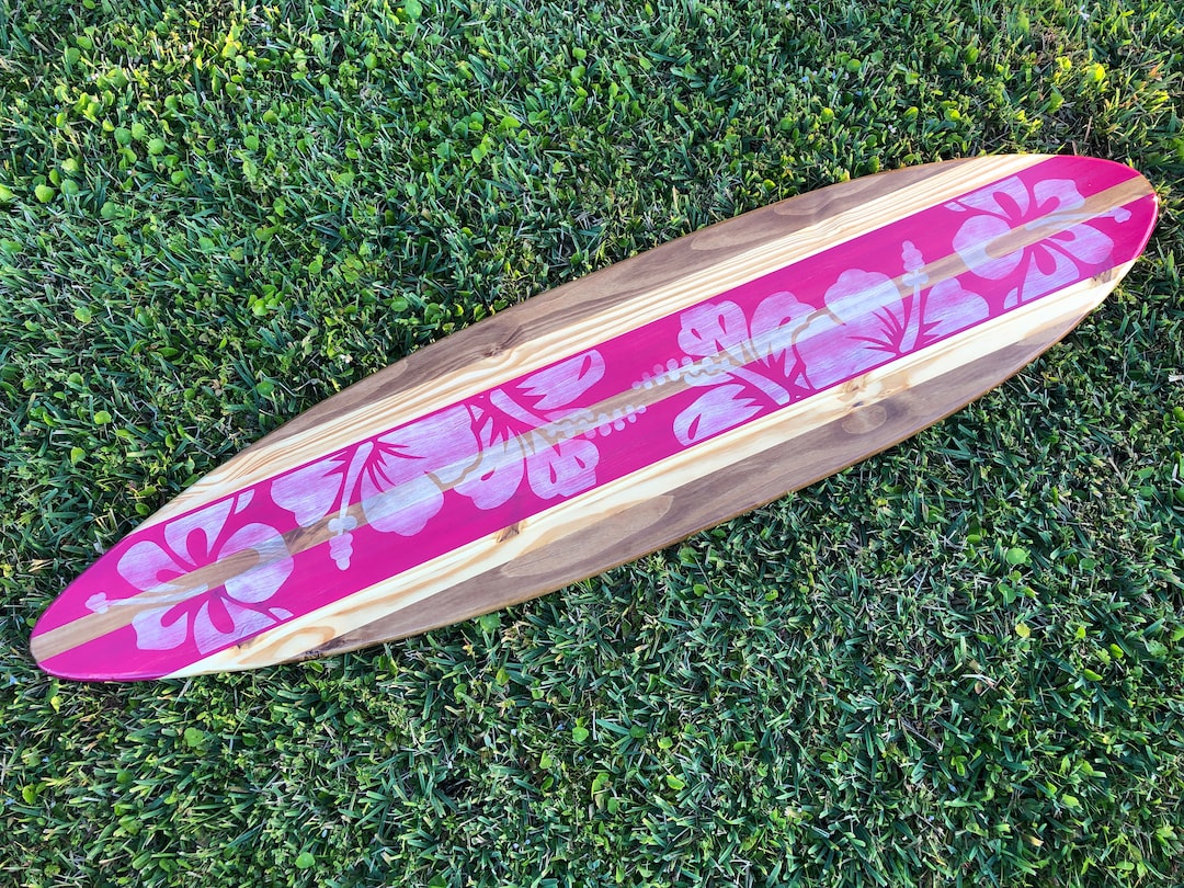 Magenta Distressed Style Surfboard Wood Wall Art & Decor | Customizable ...