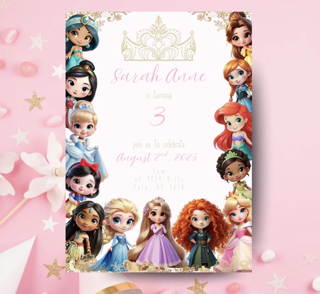 Digital Editable Disney Baby Princess Invitation for Girls Birthday ...