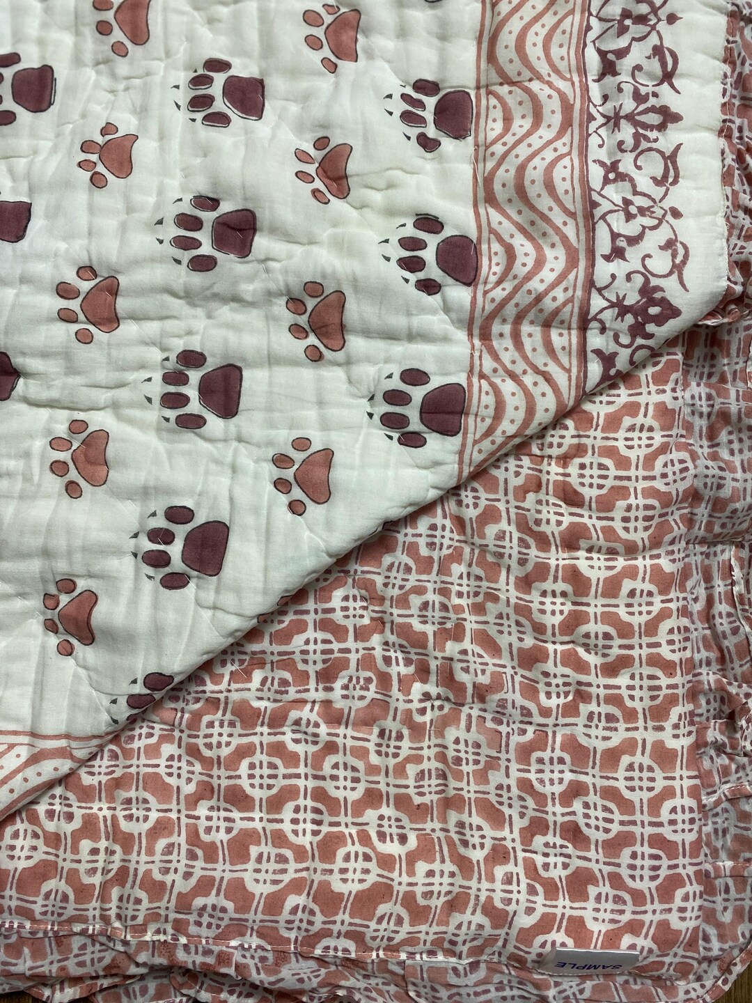 Mauve Paw Blooms Hand Block Kantha Quilt – Lightweight Reversible Crib ...