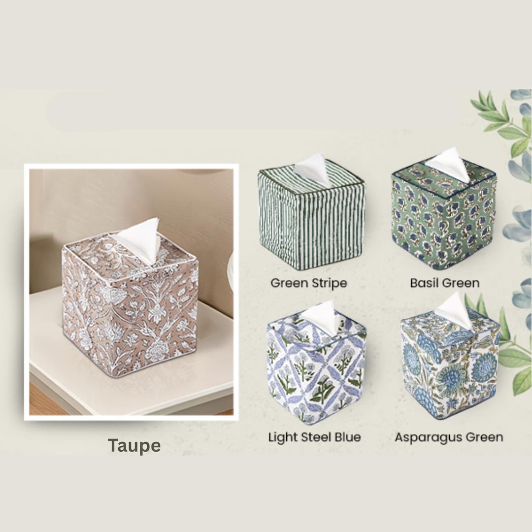 Cotton Tissue Box Cover Hand Block Printed – Eco-friendly Bathroom ...