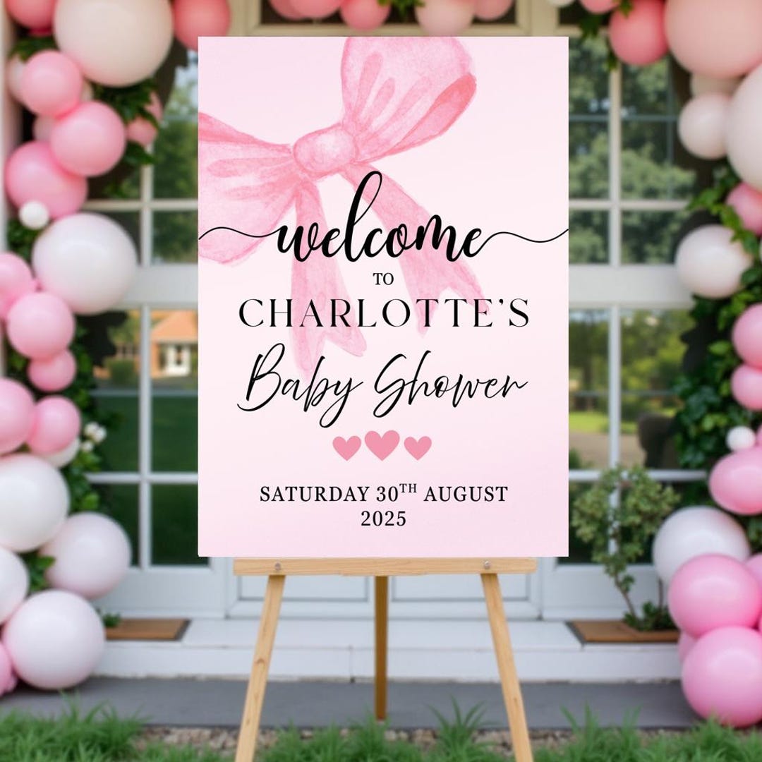 Pink Bow Editable Baby Shower Welcome Sign | Welcome Sign | Bows | Baby ...