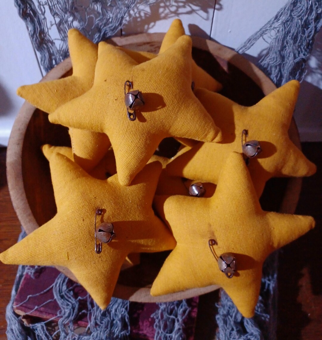Primitive Mustard Yellow Homespun Stars-rusty Bells Set of 4 - Etsy