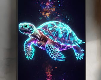 Neon Turtle Digital Print - Etsy
