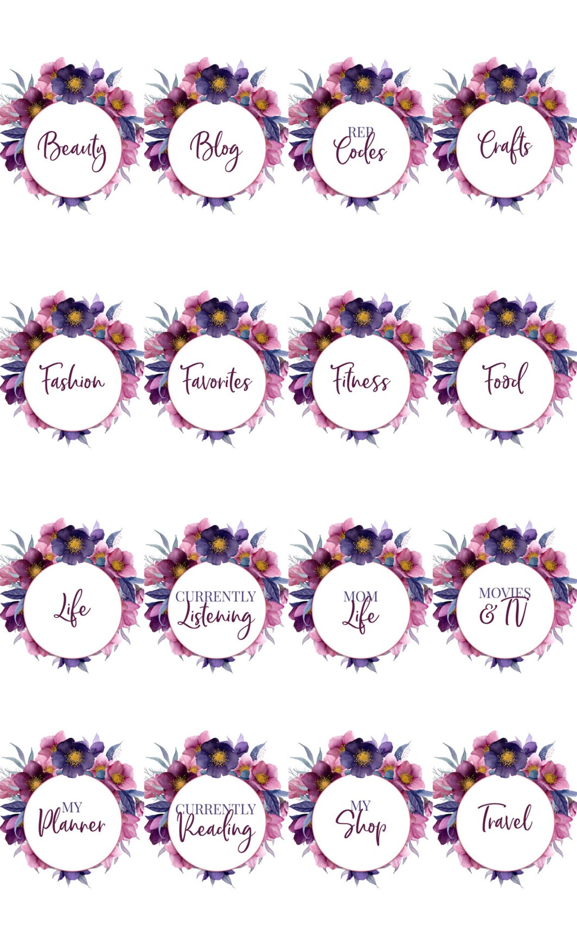 Instagram Story Highlight Cover Set Of 16 Floral Purple Etsy