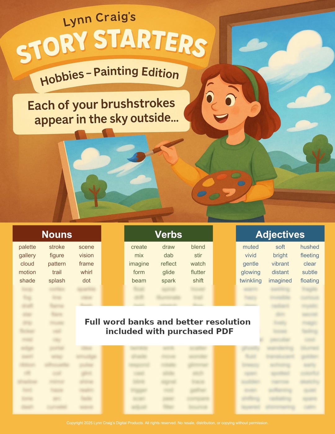 Story Starters - Hobbies: Painting | Printable Writing Prompt PDF ...