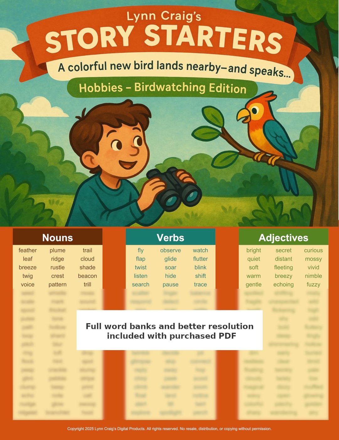 Story Starters - Hobbies: Bird Watching | Printable Writing Prompt PDF ...