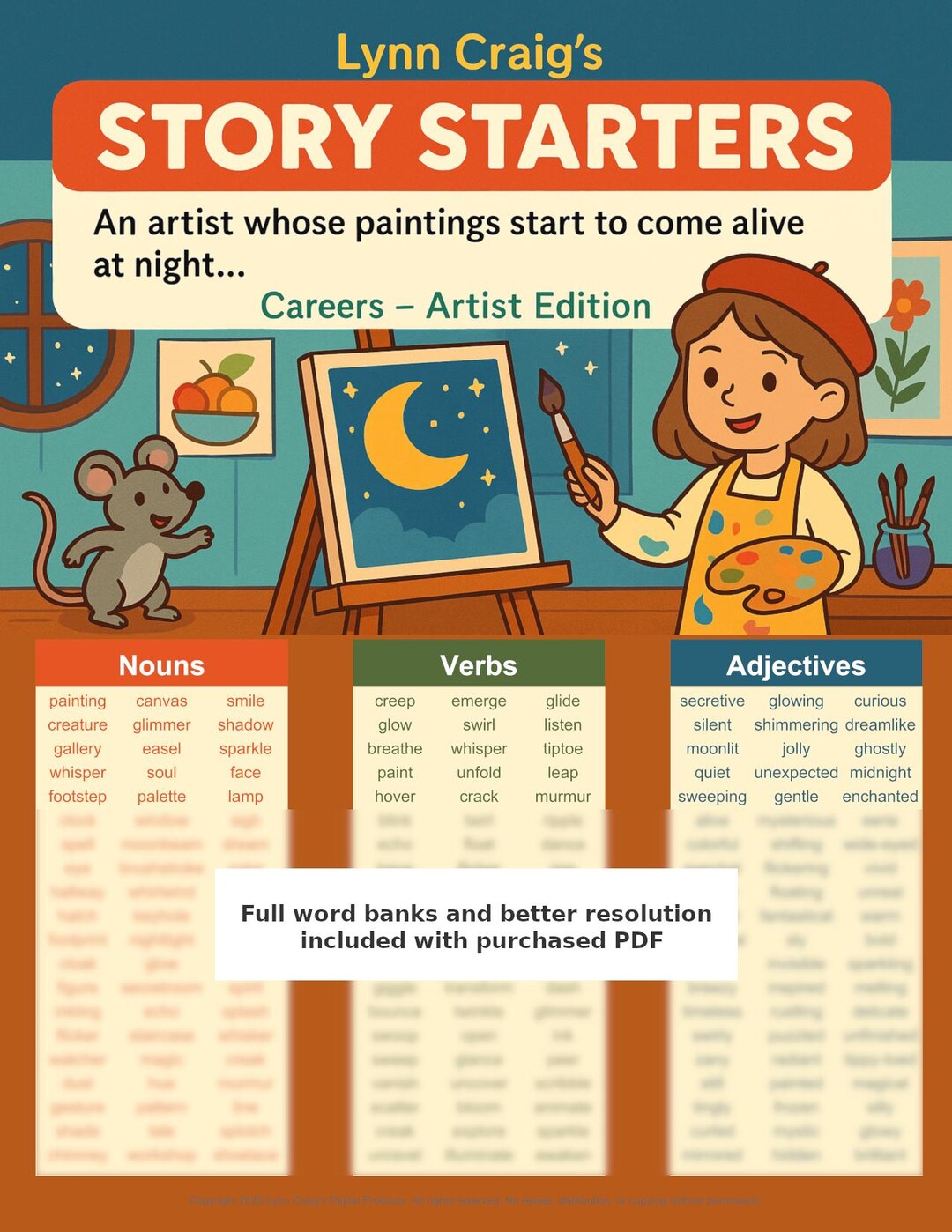 Story Starters - Careers: Artist| Printable Writing Prompt PDF ...