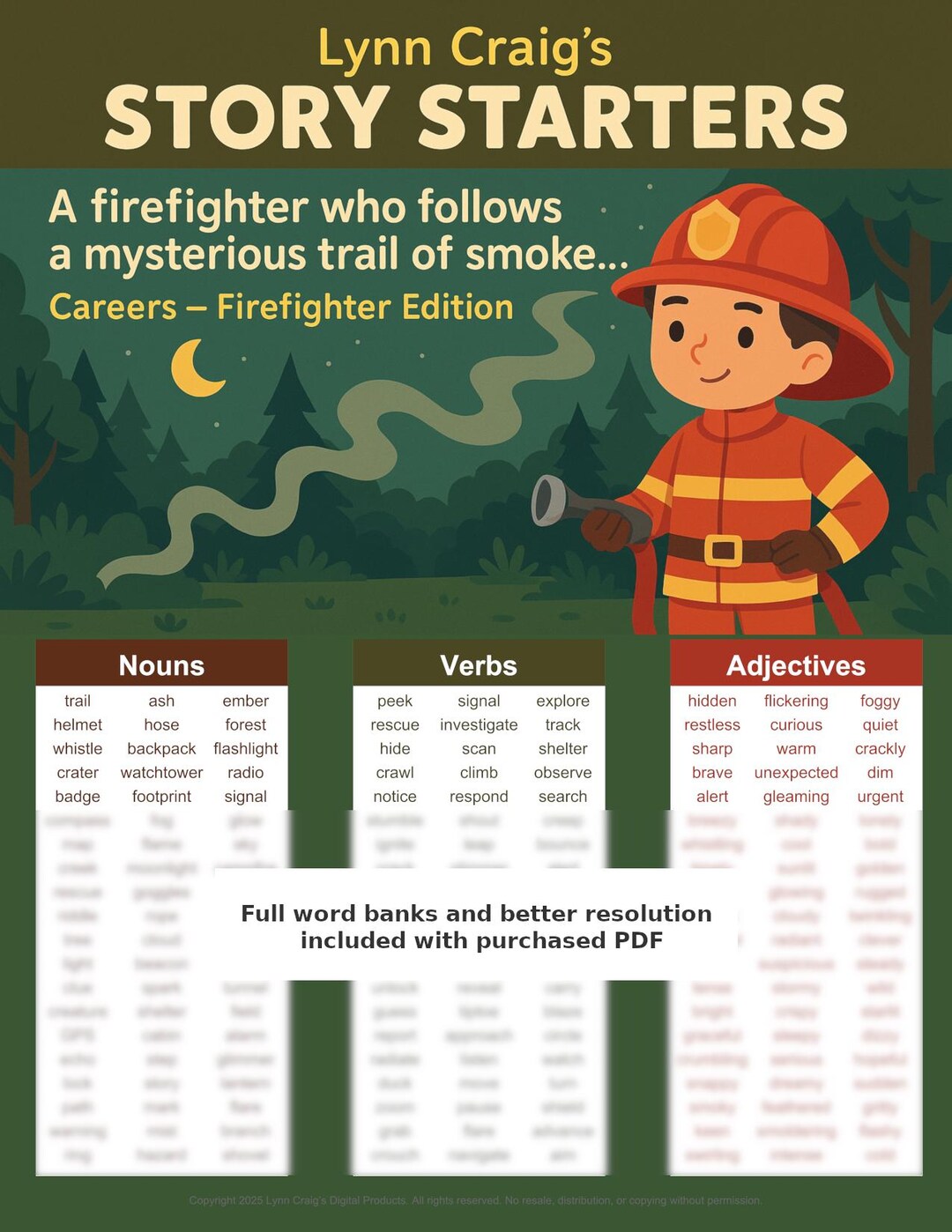 Story Starters - Careers: Firefighter | Printable Writing Prompt PDF ...