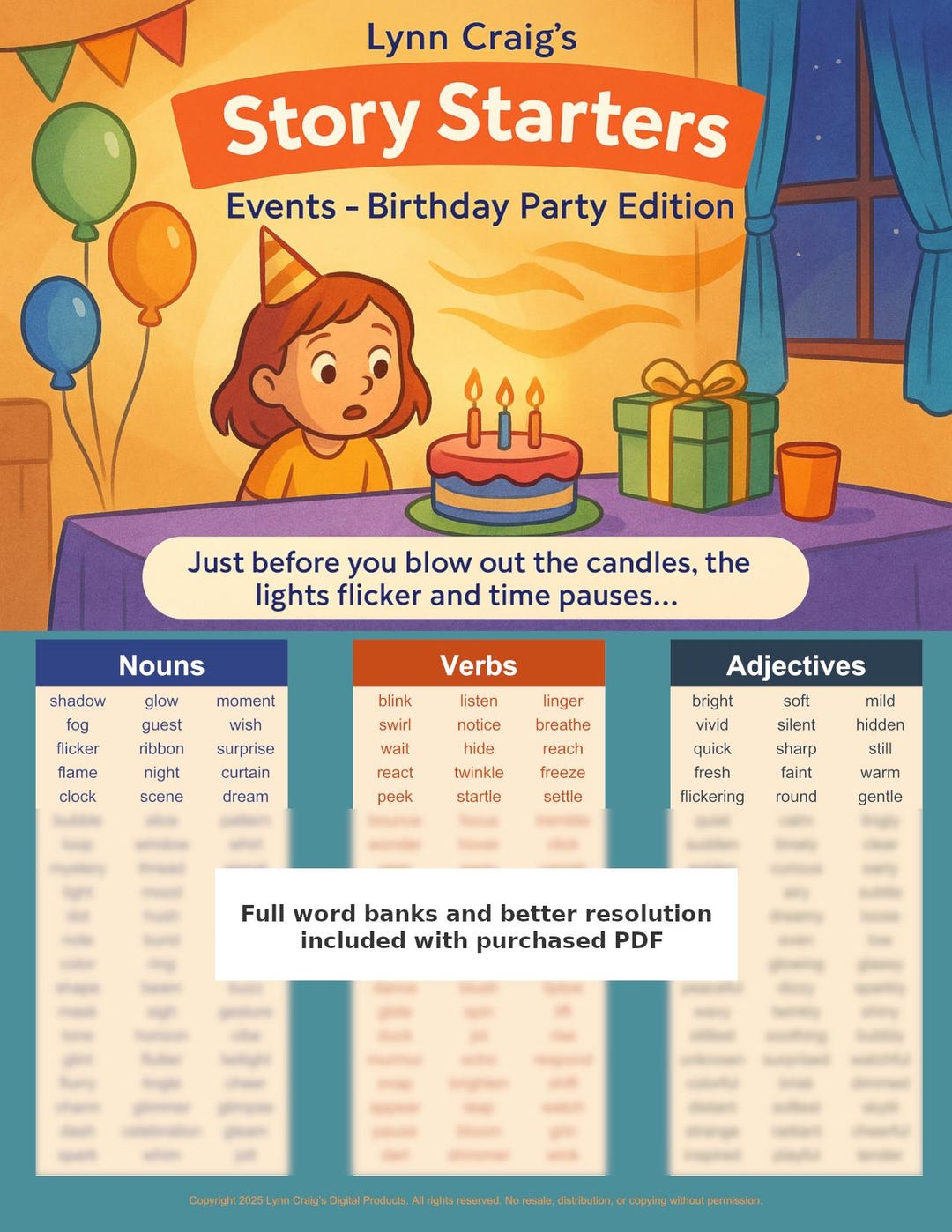 Story Starters - Events: Birthday Party | Printable Writing Prompt PDF ...