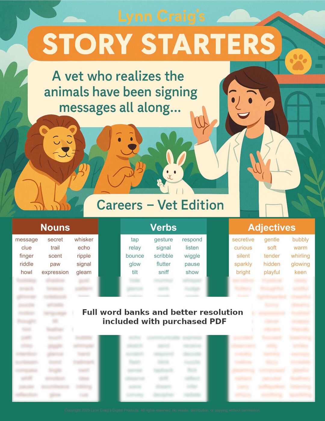 Story Starters -careers: Vet | Printable Writing Prompt PDF | Digital ...