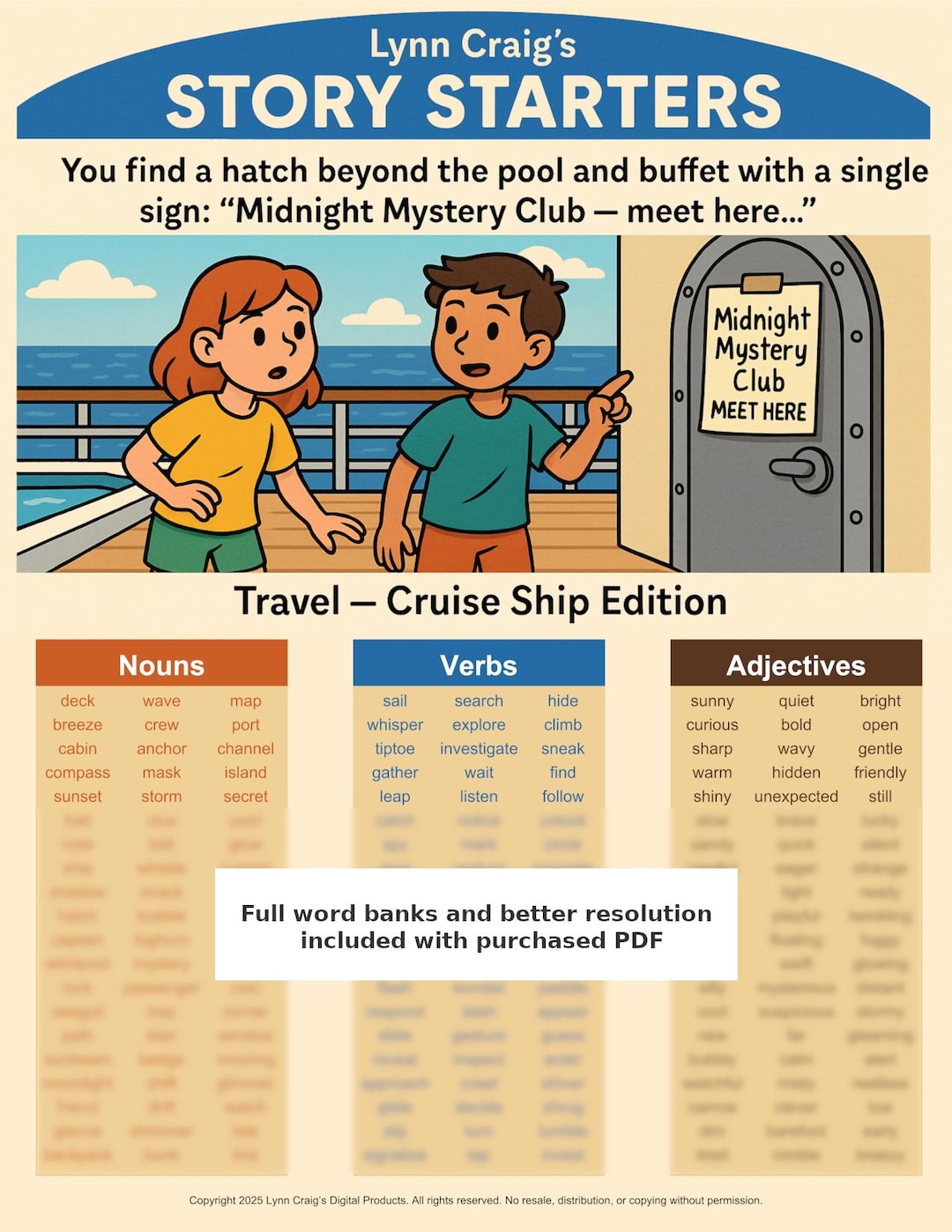 Story Starters - Travel: Cruise Ship Edition | Printable Writing Prompt ...