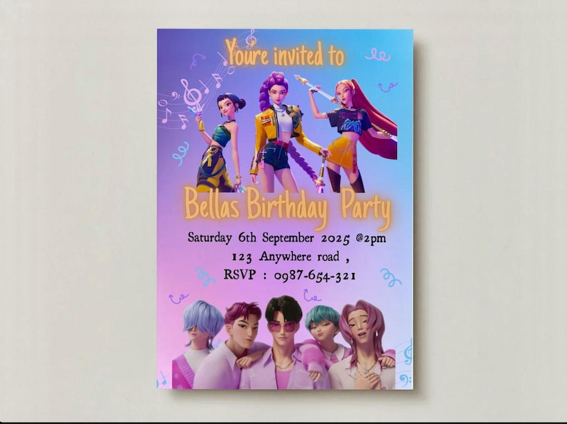 K-pop Demon Hunters Birthday Invitations | Custom Anime Party Invites ...