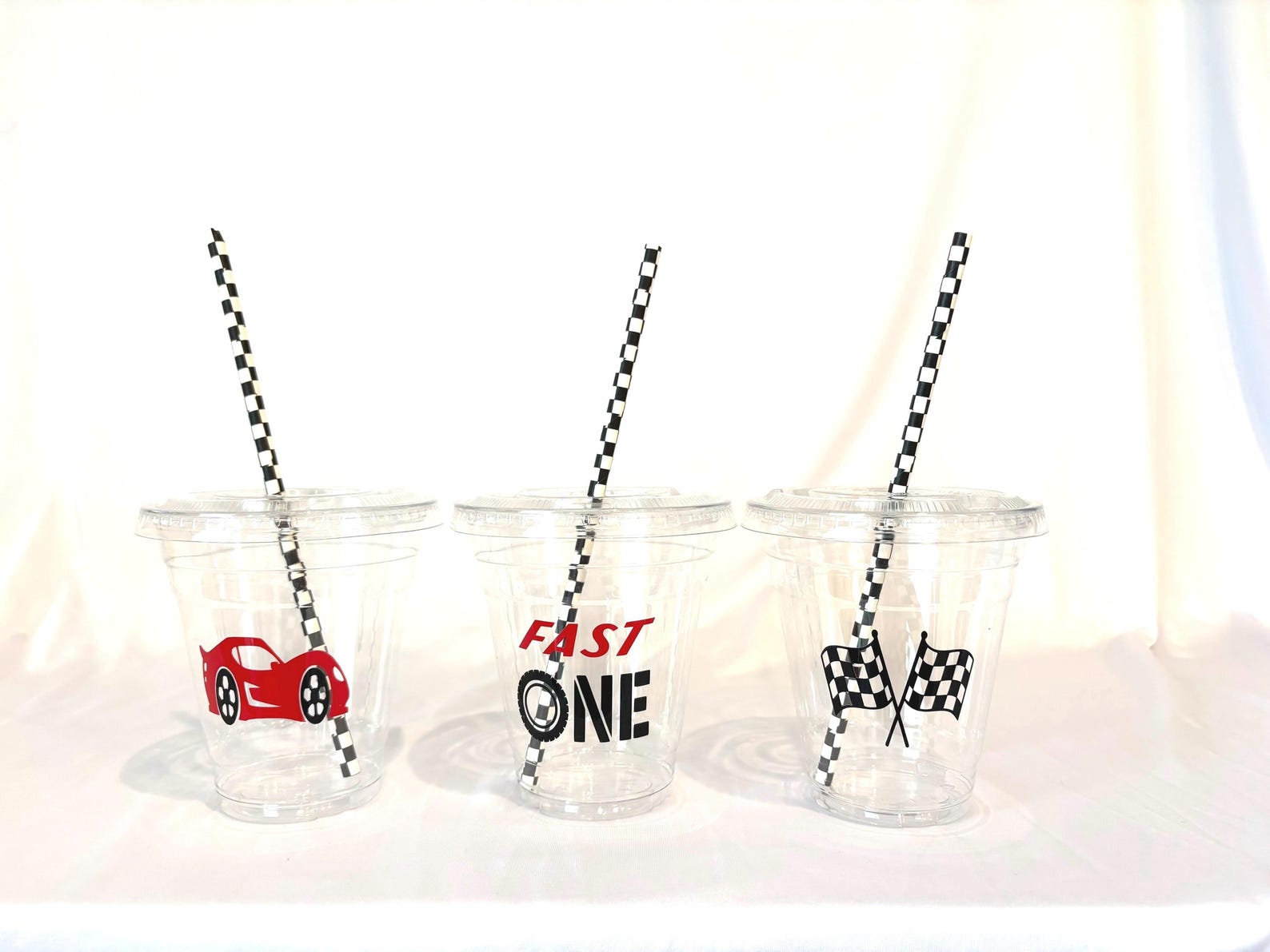 Fast One Party Cups, Fast One Birthday, Racecar Party Cups, Checkered ...