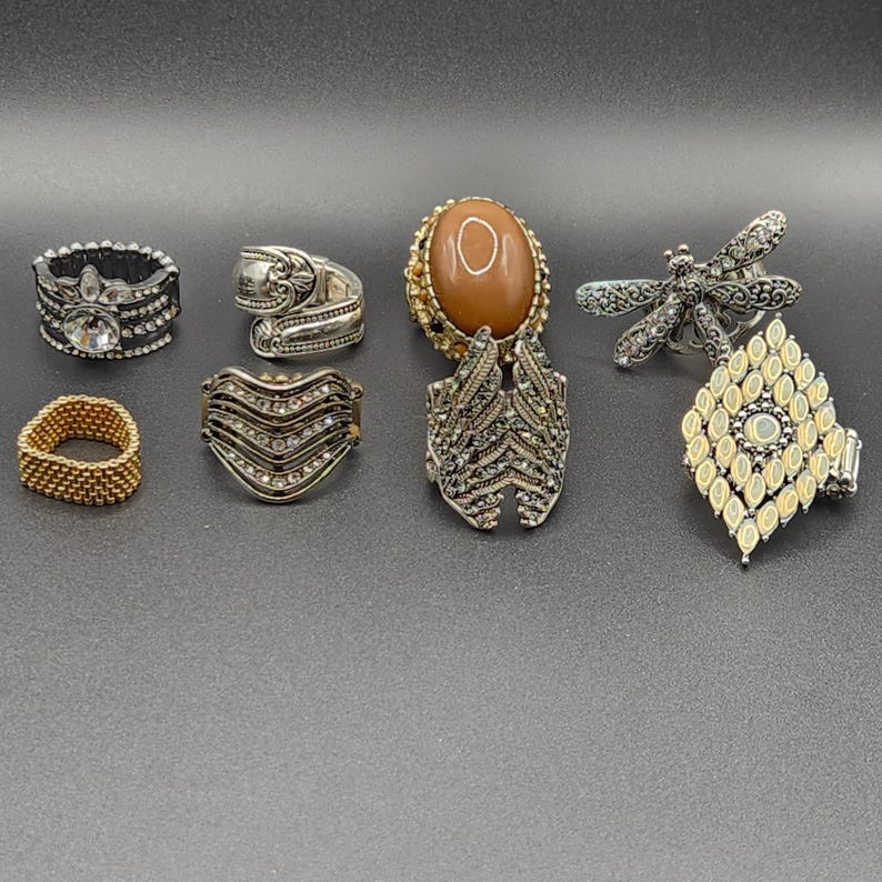 Stretchable Rings, Vintage Elastic Rings. Fashion Cocktail Rings ...