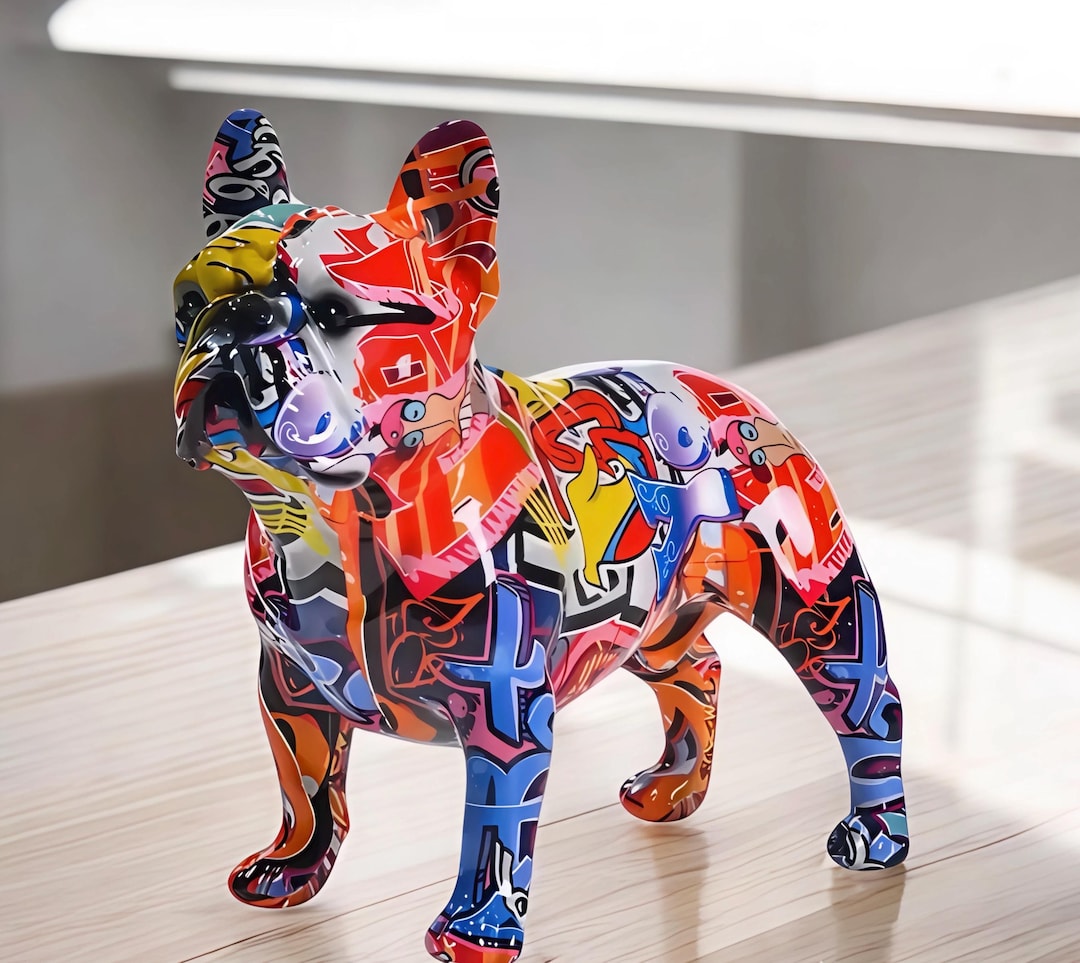 Colorful Resin Dog Statue – Modern Graffiti Sculpture | Pop Art Decor ...