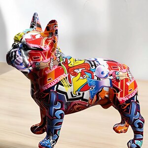 Colorful Resin Dog Statue – Modern Graffiti Sculpture | Pop Art Decor ...