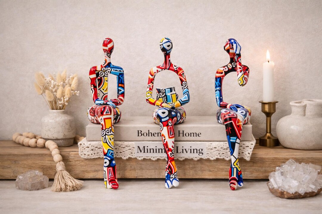 Set of 3 Abstract Resin Woman Figurines – Colorful Modern Female ...