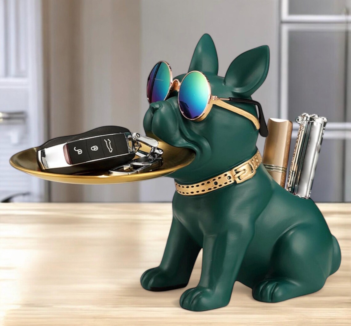 French Bulldog Statue Tray – Decorative Catchall Bowl – Modern Dog ...