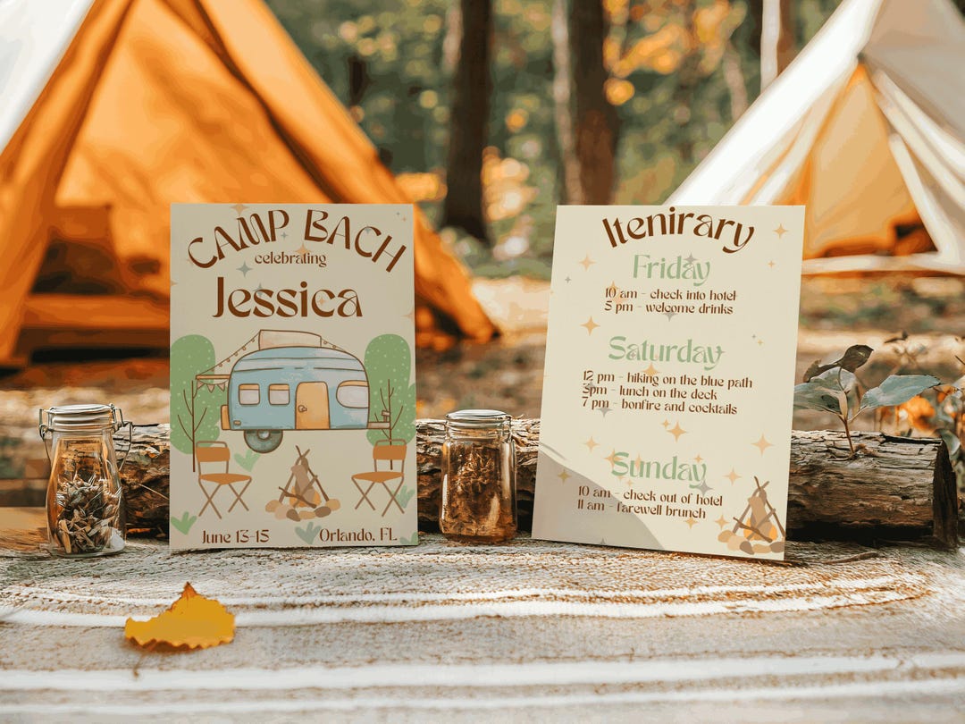 Camp Bach Invitation | 5x7 Printable + Digital Text Invite | Glamping ...