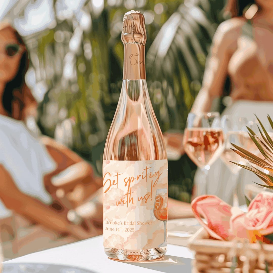 Editable Bridal Shower Bottle Labels: Love at First Spritz Canva ...
