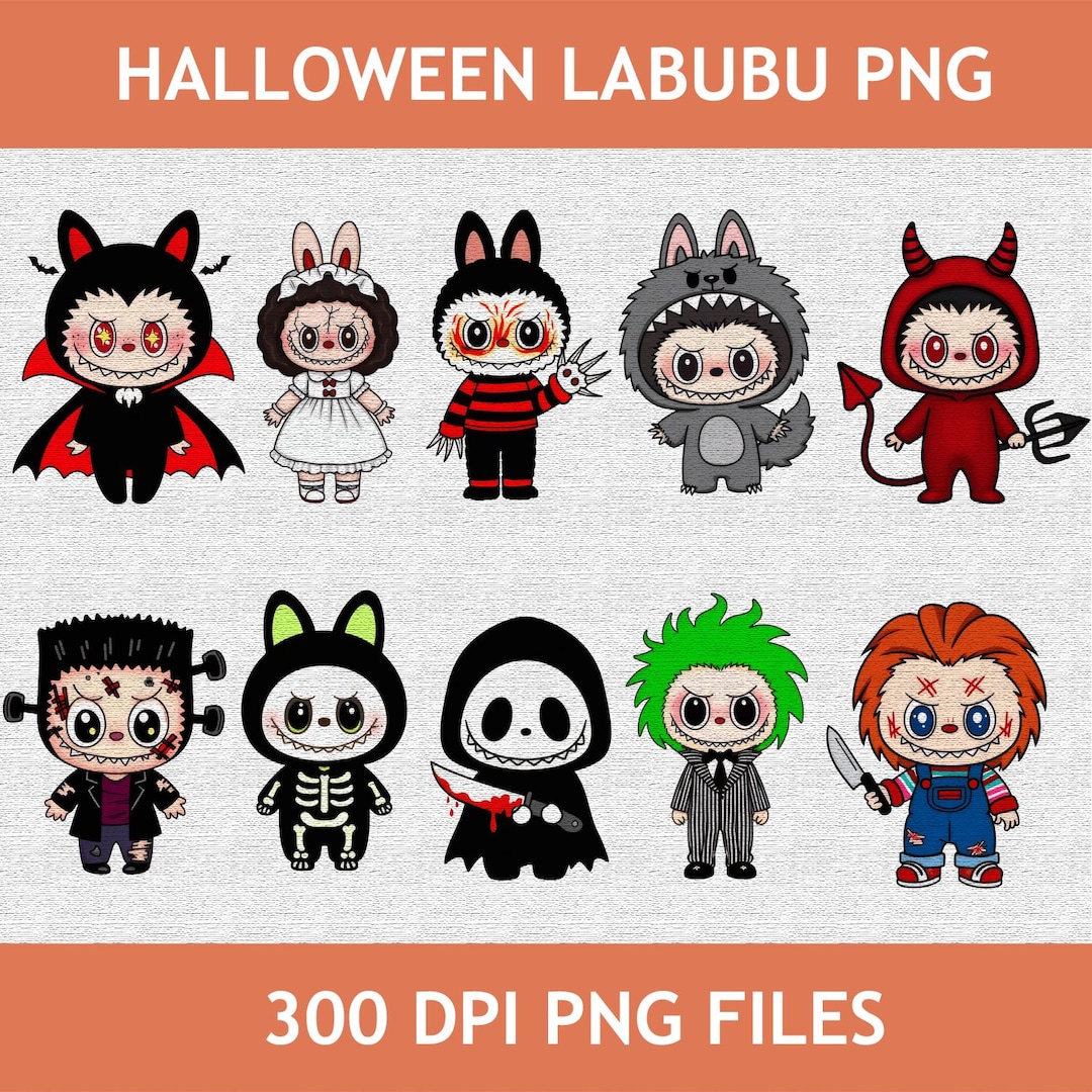 Clipart de Labubu de Halloween, PNG divertido de Halloween, 10 PNG de ...