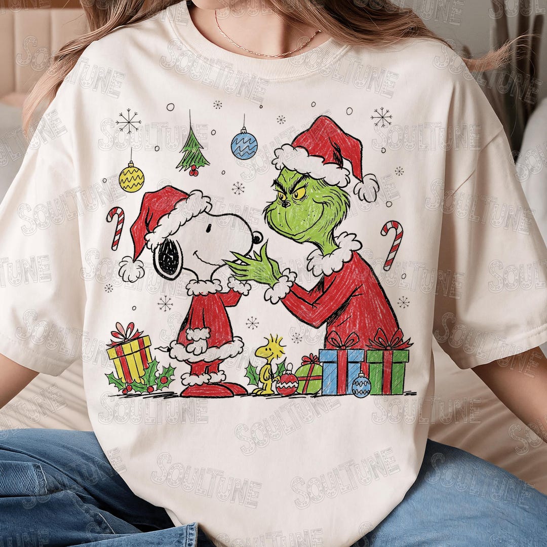Retro Snoopy and Grinc Christmas PNG, Green Mean Guy With Friends ...