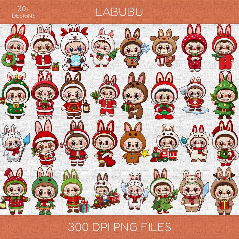 Christmas Labubu PNG Clipart Bundle: Kawaii Monster Holiday Designs ...
