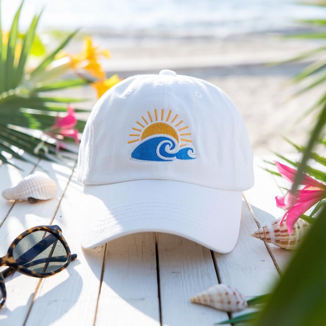 Embroidered Sun & Wave Cotton Dad Hat: Coastal Beach Cap - Etsy