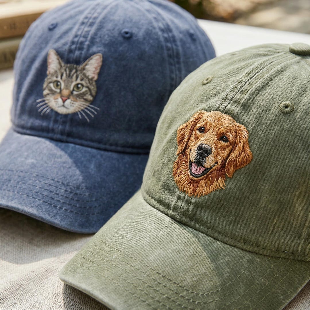 Custom Embroidered Pet Portrait Baseball Cap, Personalized Dog Cat Hat ...