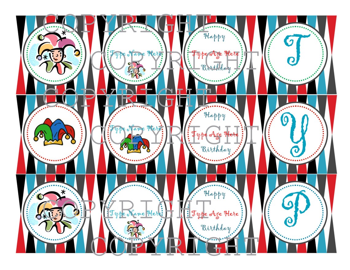 Jester Birthday Party PRINTABLES Jester Themed - DIY Printable Jester ...