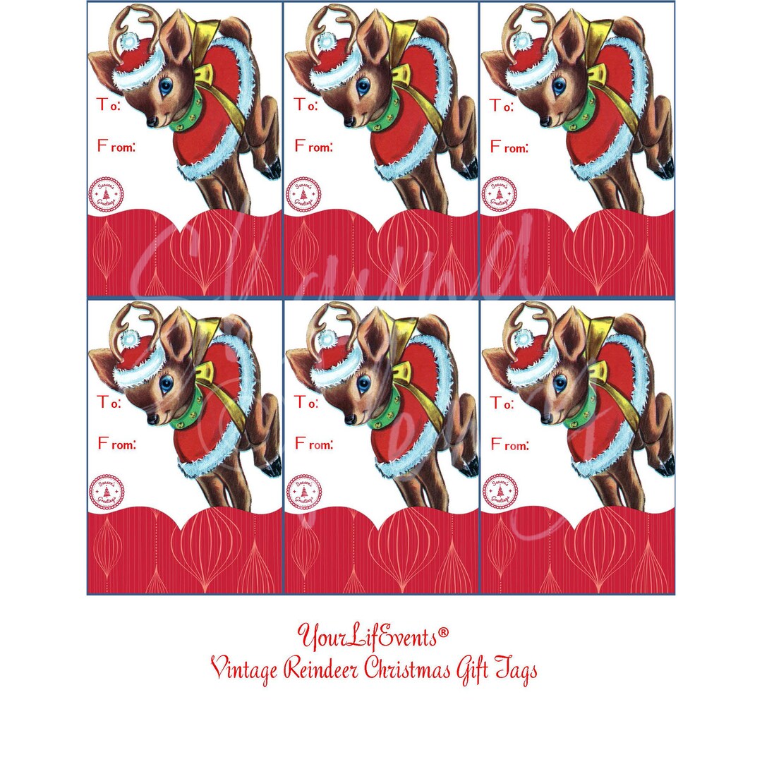Vintage Style Holiday Christmas Gift Tags / Instant Download Reindeer ...