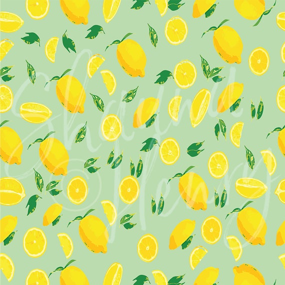 Digital Download Printable: Citrus Lemon Pop Pattern Mint Background by ...